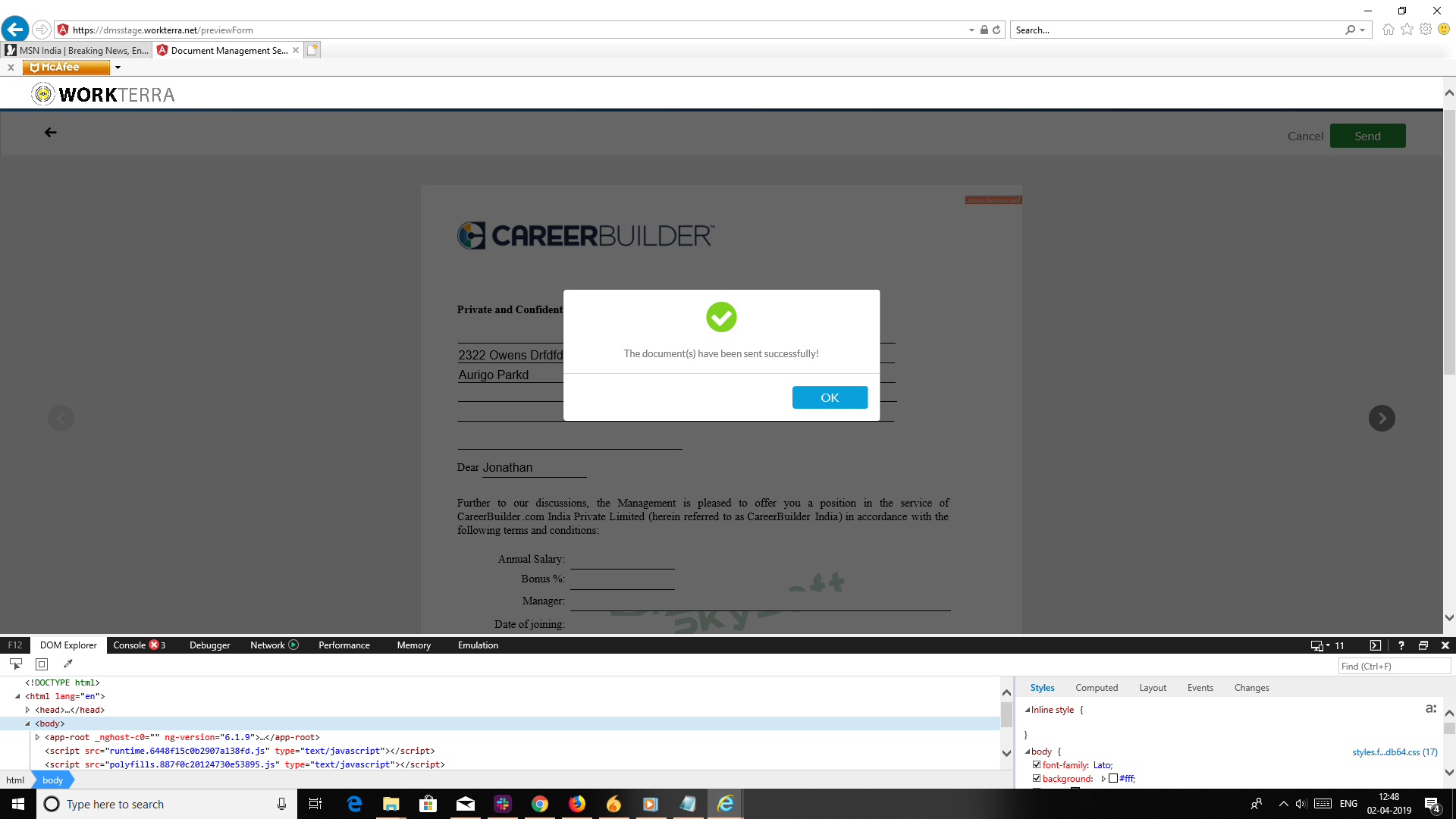 Dms 453 Create Document Template Fields Are Not Populating In Ie